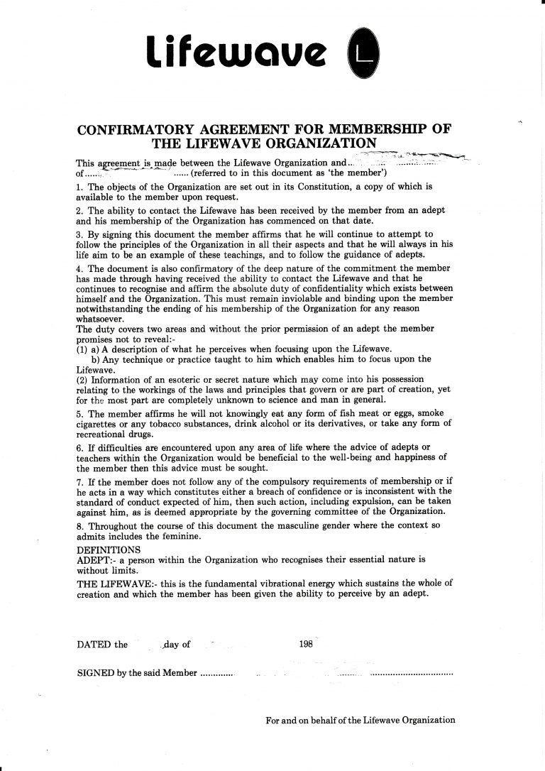 Lifewave Organisation Membership Form - Esoteric Meanings