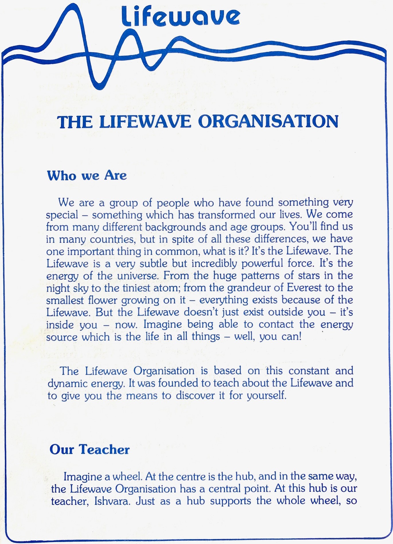 The Lifewave Organisation. Who Are We ? (circa 1985) - Esoteric Meanings